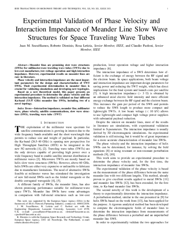 (PDF) Experimental Validation of Phase Velocity and Interaction ...