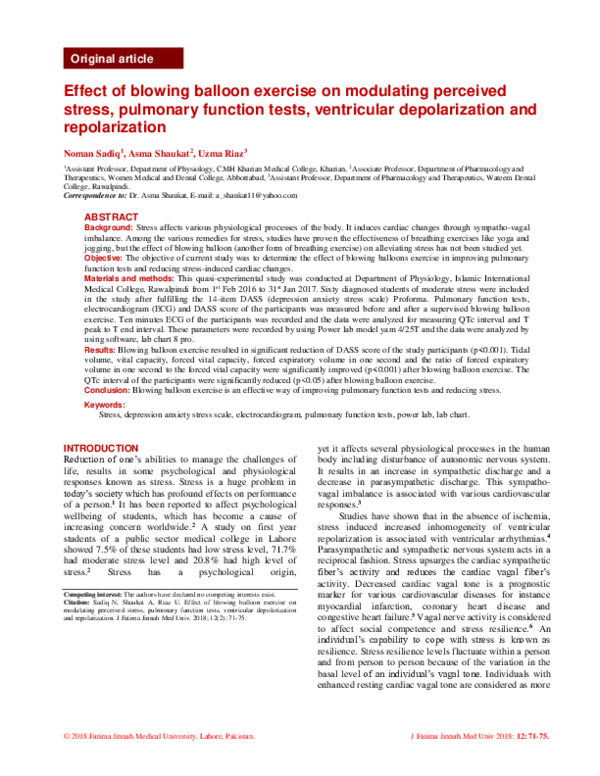 (PDF) Effect of blowing balloon exercise on modulating perceived stress ...