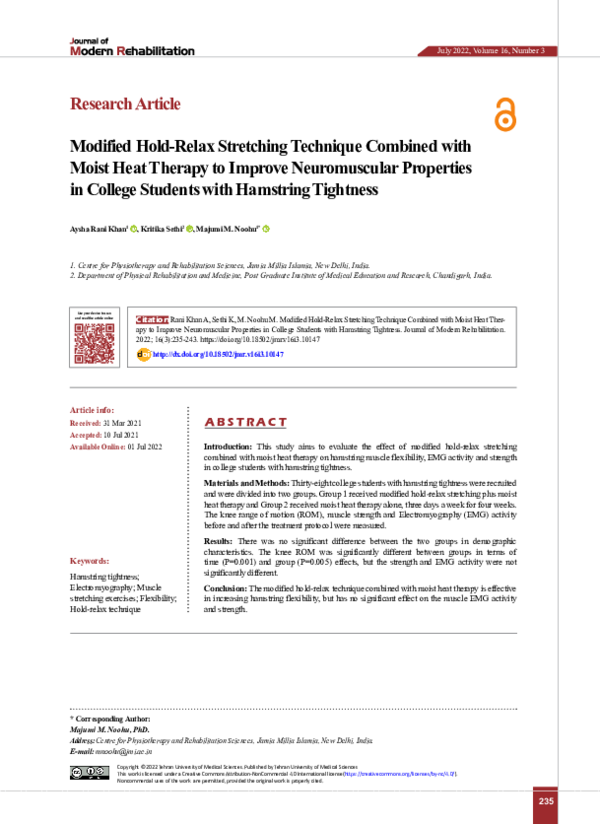 (PDF) Modified Hold-Relax Stretching Technique Combined with Moist Heat ...