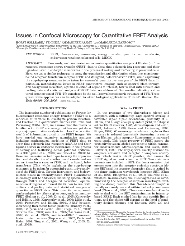 (PDF) Issues in confocal microscopy for quantitative FRET analysis