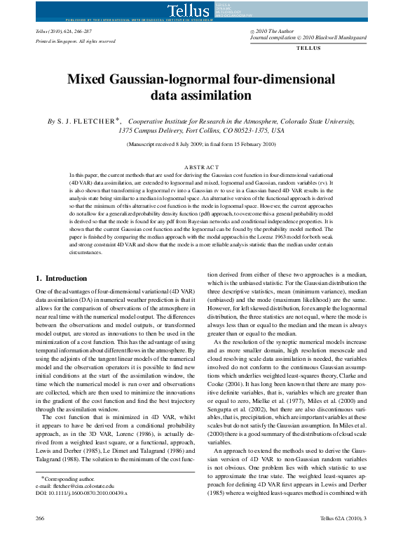 (PDF) Mixed Gaussian-lognormal four-dimensional data assimilation