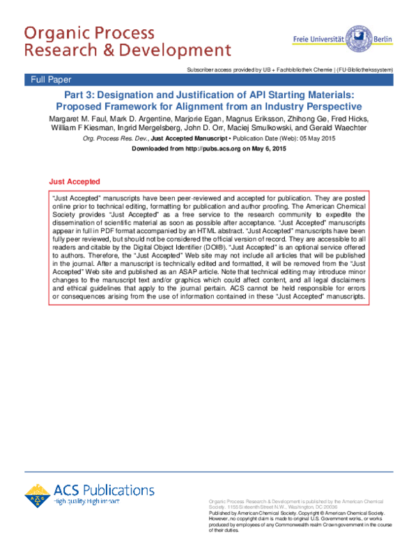(PDF) Part 3: Designation and Justification of API Starting Materials ...