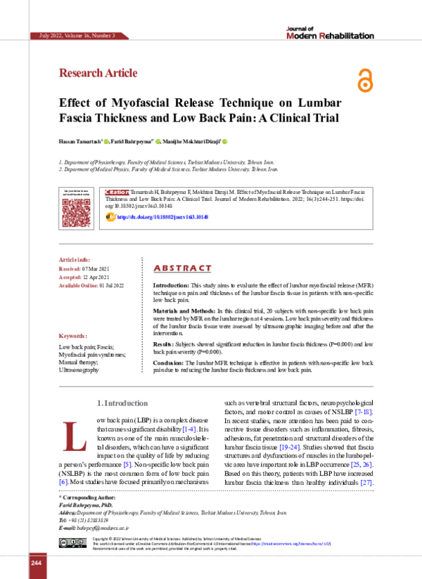 (PDF) Effect of Myofascial Release Technique on Lumbar Fascia Thickness ...