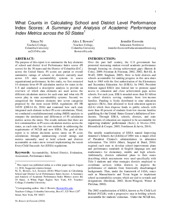(PDF) What Counts in Calculating School and District Level Performance ...