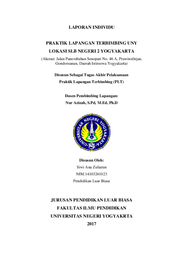 (PDF) Laporan Individupraktik Lapangan Terbimbing (PLT)