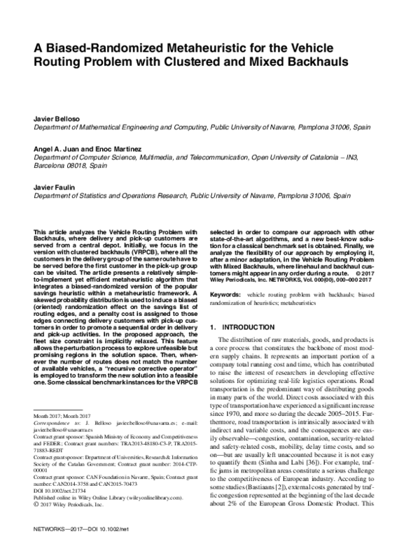 (PDF) A biased-randomized metaheuristic for the vehicle routing problem with clustered and mixed ...