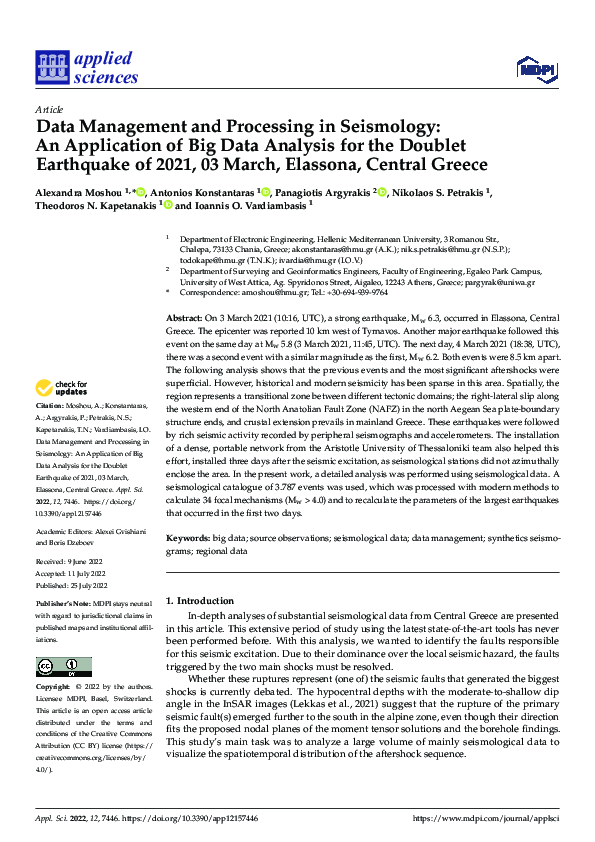 (PDF) Data Management and Processing in Seismology: An Application of Big Data Analysis for the ...