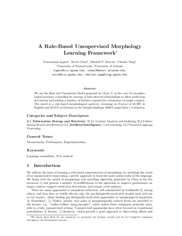 (PDF) A rule-based unsupervised morphology learning framework