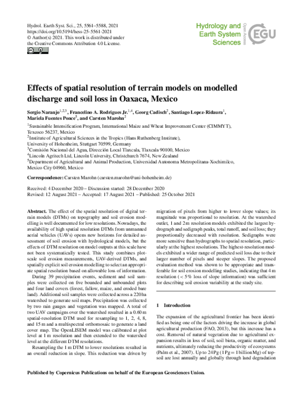 Pdf Effects Of Spatial Resolution Of Terrain Models On Modelled
