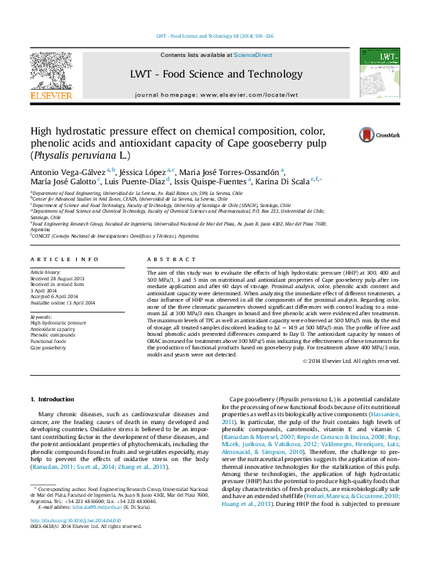 (PDF) High hydrostatic pressure effect on chemical composition, color ...