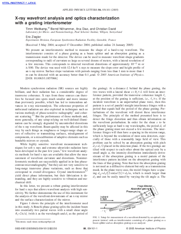 Pdf X Ray Wavefront Analysis And Optics Characterization With A Grating Interferometer