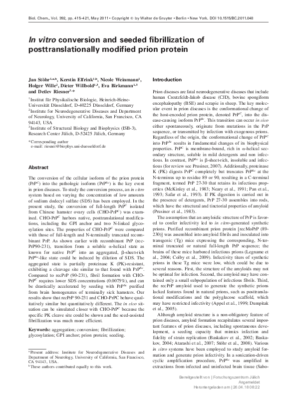 (PDF) In vitro conversion and seeded fibrillization of ...
