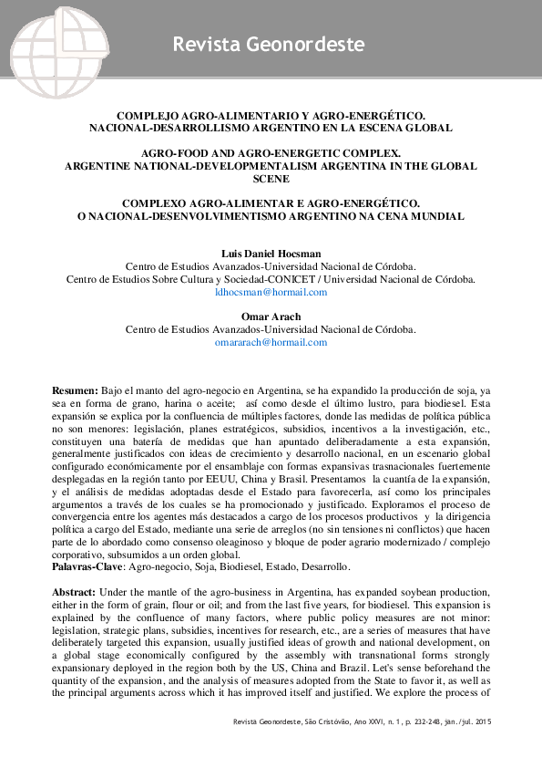 (PDF) Complejo Agro-Alimentario y Agro-Energético. Nacional ...