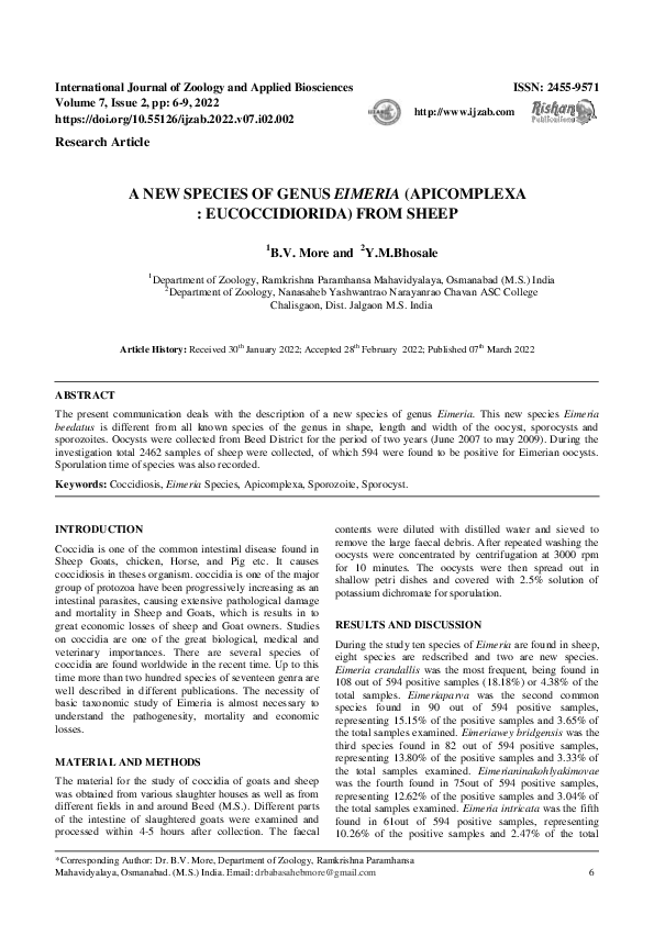 (PDF) A NEW SPECIES OF GENUS EIMERIA (APICOMPLEXA : EUCOCCIDIORIDA ...