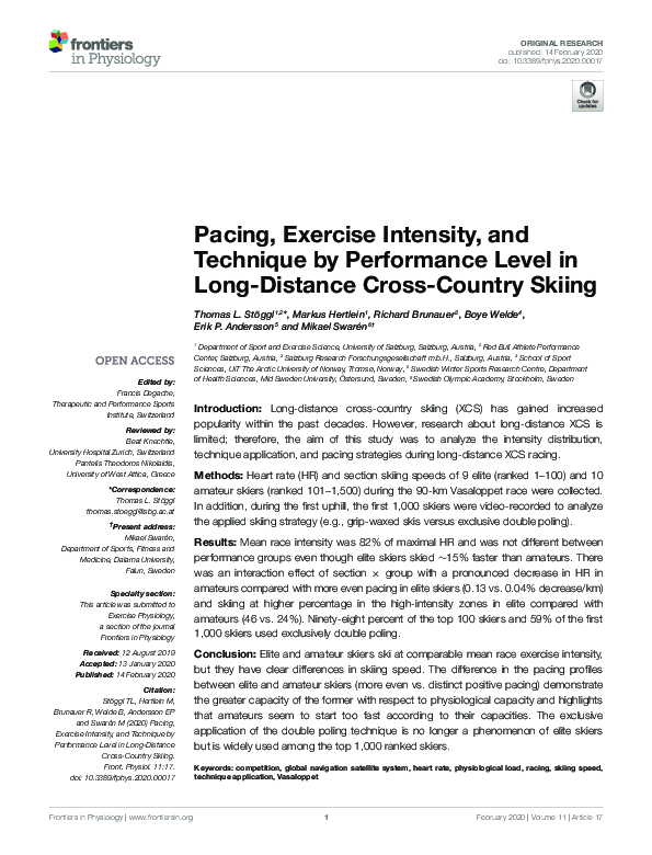 (PDF) Pacing, Exercise Intensity, and Technique by Performance Level in ...