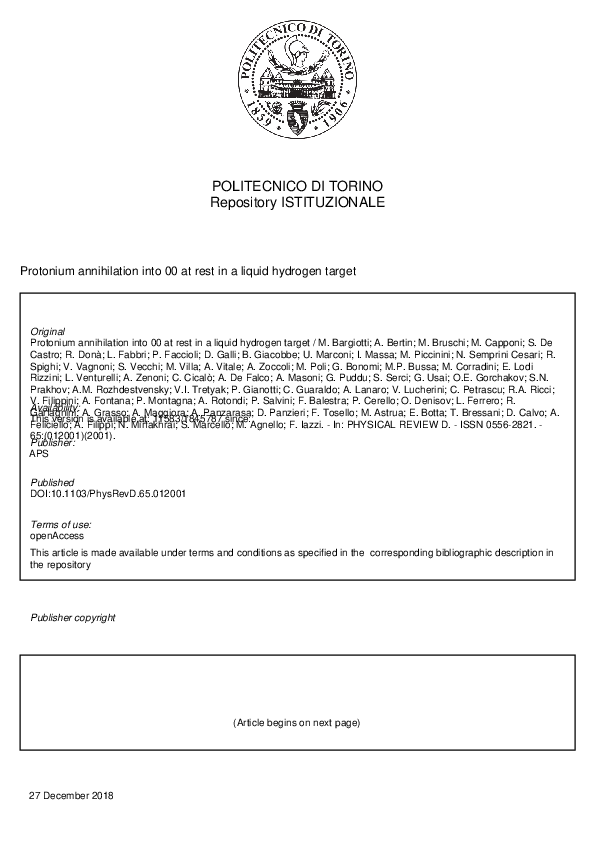 (PDF) Protonium annihilation into π0π0 at rest in a liquid hydrogen target