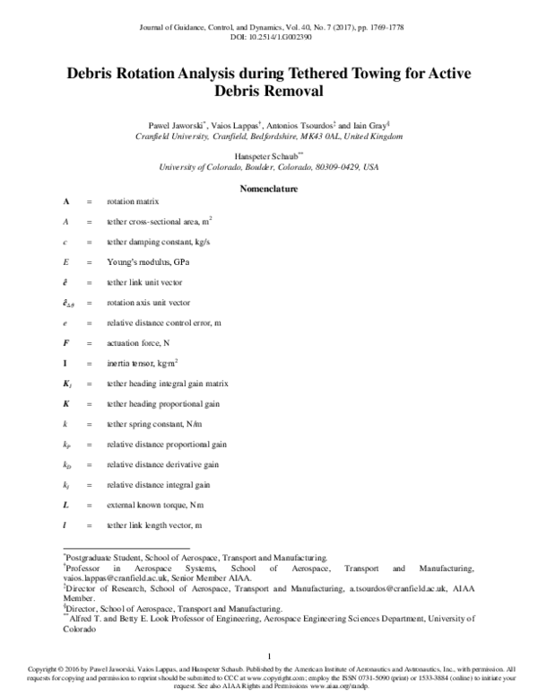 (PDF) Debris Rotation Analysis During Tethered Towing for Active Debris ...