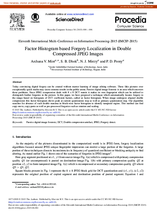 Pdf Factor Histogram Based Forgery Localization In Double Compressed Jpeg Images Pd Porey