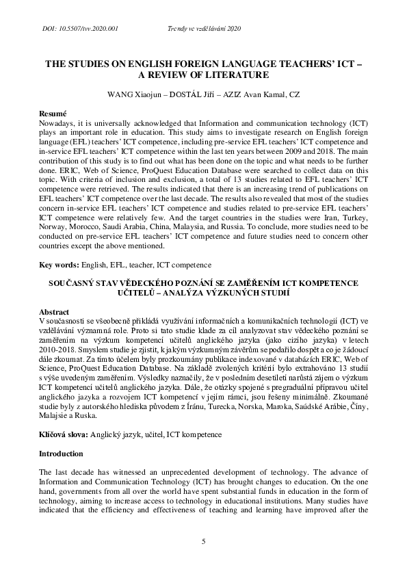 (PDF) The Studies on English Foreign Language Teachers' Ict - a Review of Literature