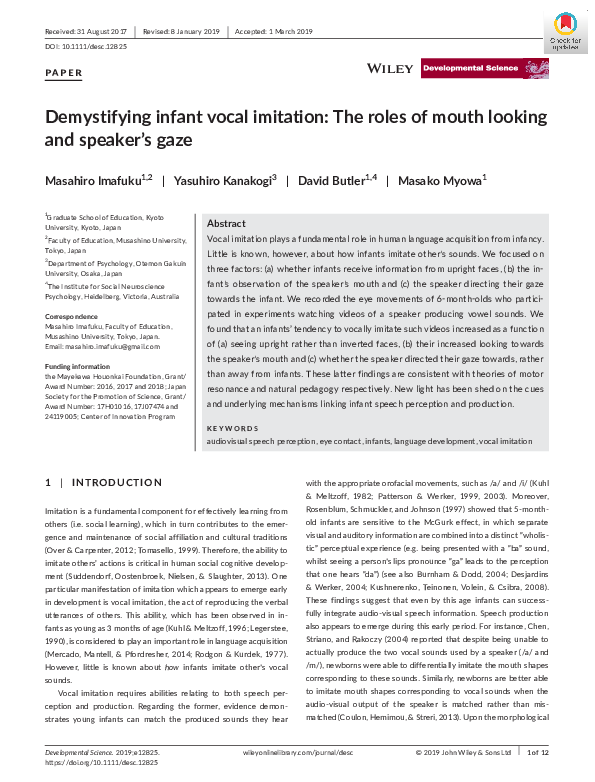 (PDF) Demystifying infant vocal imitation: The roles of mouth looking ...