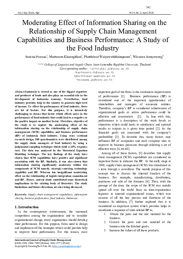 (PDF) Moderating Effect of Information Sharing on the Relationship of Supply Chain Management ...