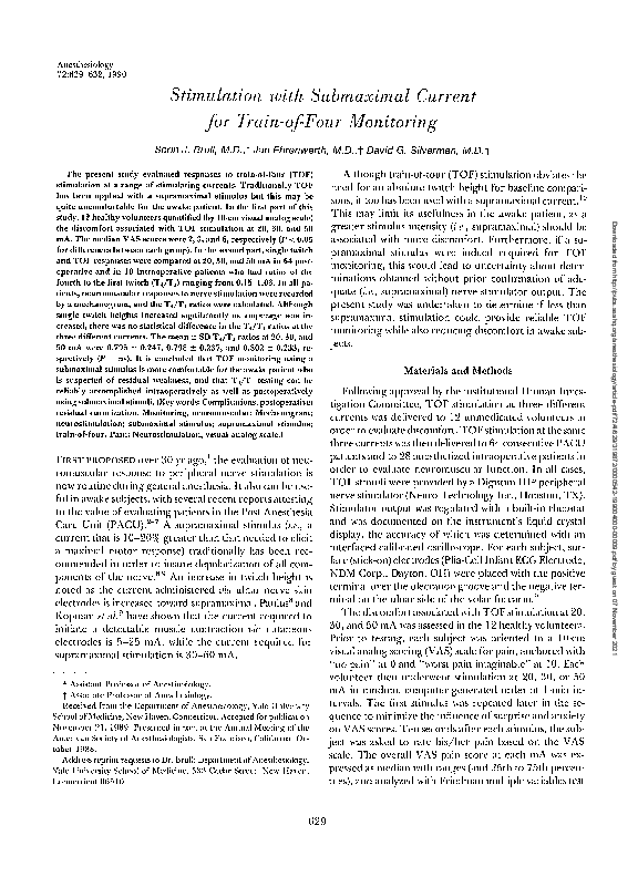 (PDF) Stimulation with Submaximal Current for Train-of-Four Monitoring