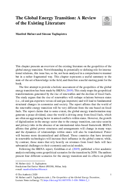 (PDF) The Global Energy Transition: A Review of the Existing Literature