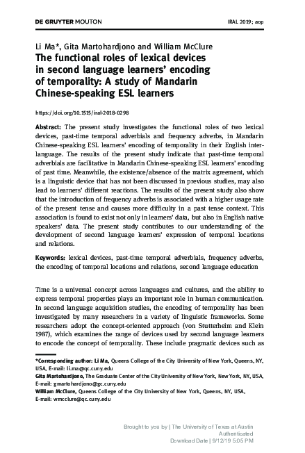 (PDF) The functional roles of lexical devices in second language learners’ encoding of ...