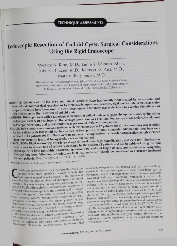 (PDF) Endoscopic Resection of Colloid Cysts: Surgical Considerations ...