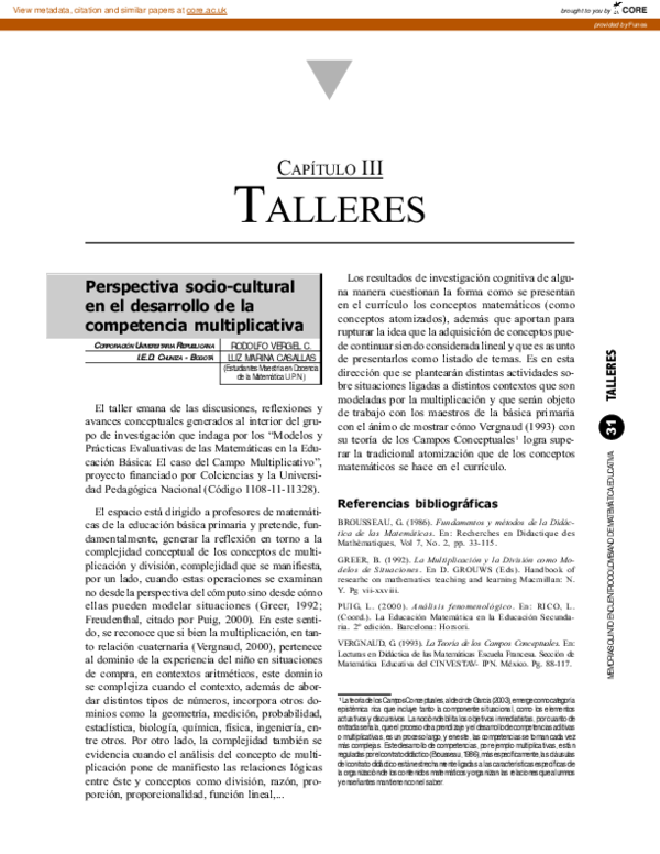 (PDF) Perspectiva socio-cultural en el desarrollo de la competencia multiplicativa