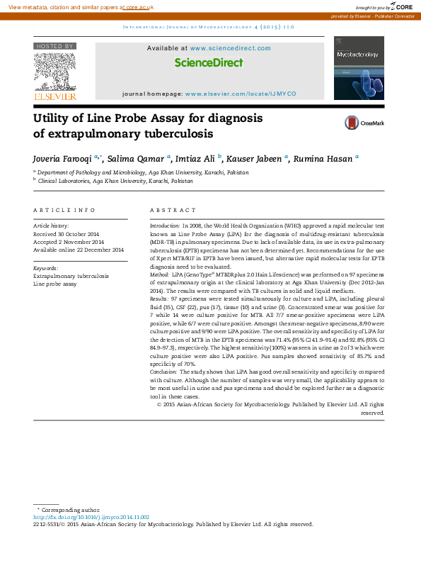 (PDF) Utility of Line Probe Assay for diagnosis of extrapulmonary ...