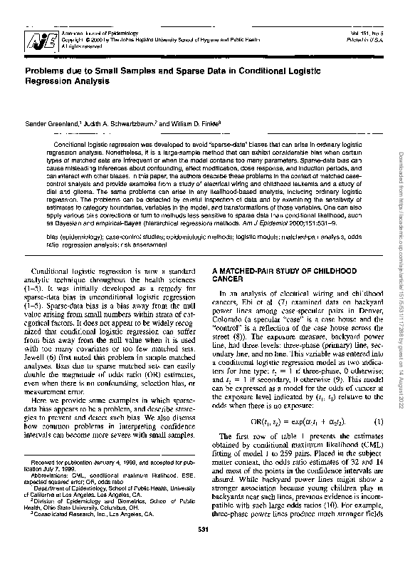 (PDF) Problems due to Small Samples and Sparse Data in Conditional Logistic Regression Analysis