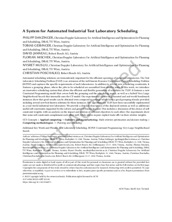 (PDF) A System for Automated Industrial Test Laboratory Scheduling