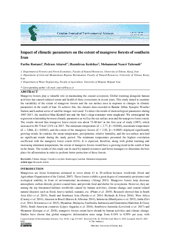 (PDF) Impact of climatic parameters on the extent of mangrove forests ...