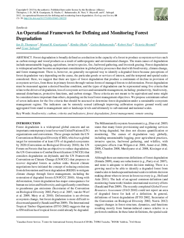 (PDF) An Operational Framework for Defining and Monitoring Forest Degradation