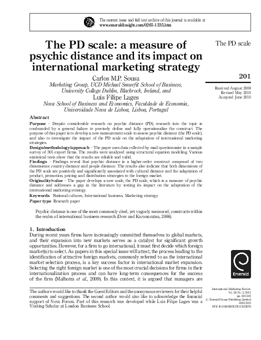 (PDF) The PD scale: a measure of psychic distance and its impact on ...