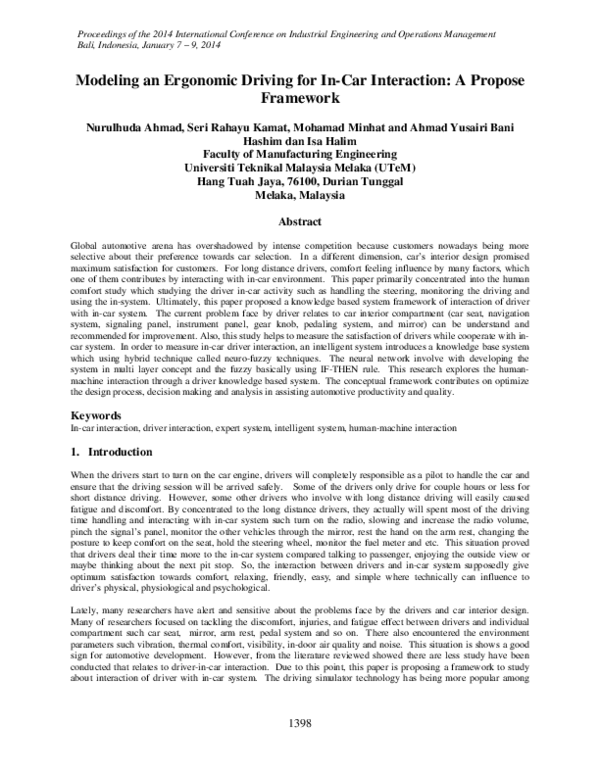 (PDF) Modeling an Ergonomic Driving for In-Car Interaction: A Propose ...