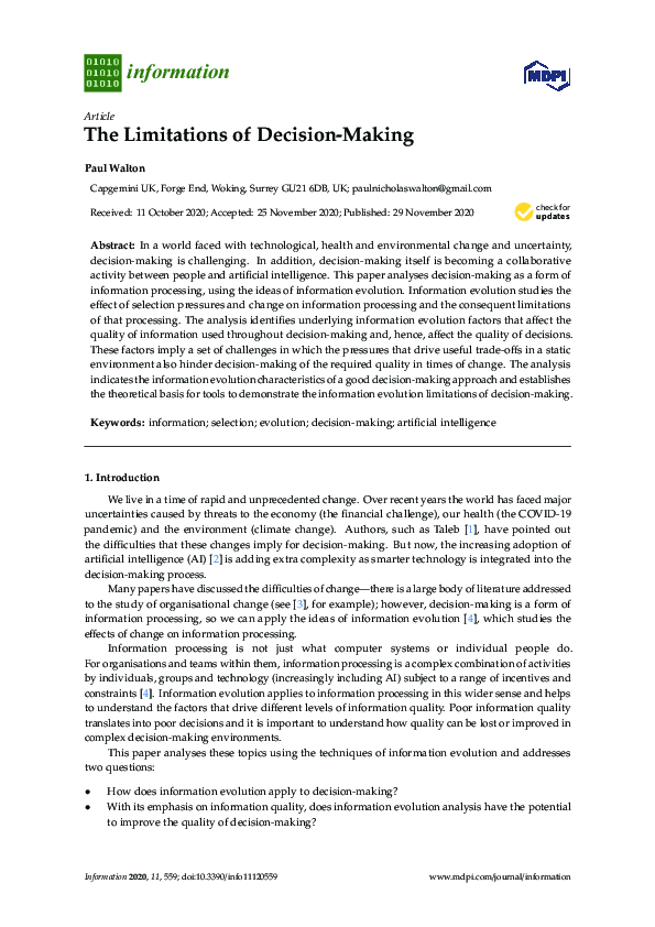 (PDF) The Limitations of Decision-Making