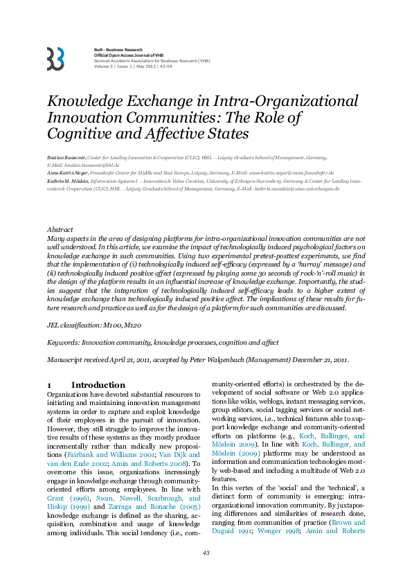 (PDF) Knowledge Exchange in Intra-Organizational Innovation Communities: The Role of Cognitive ...