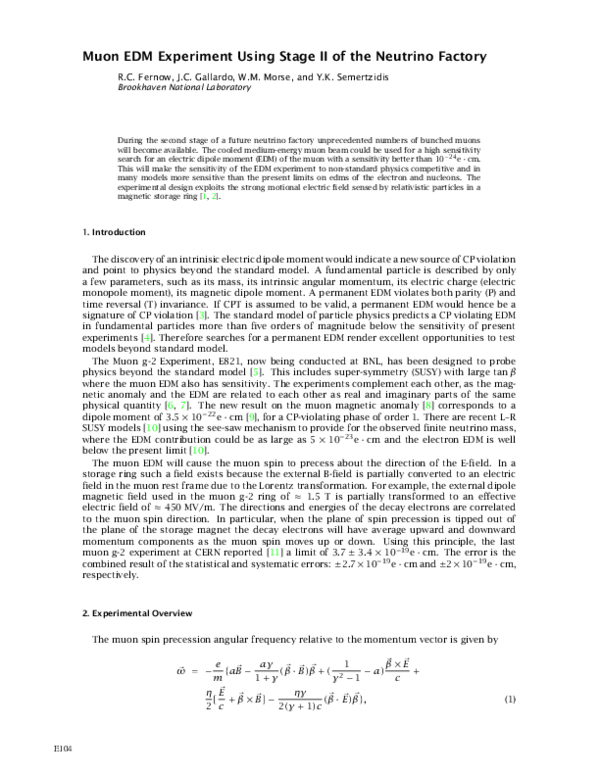 (PDF) Muon Edm Experiment Using Stage II of the Neutrino Factory