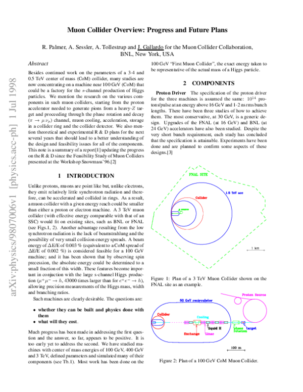 (PDF) Muon Collider Overview: Progress and Future Plans