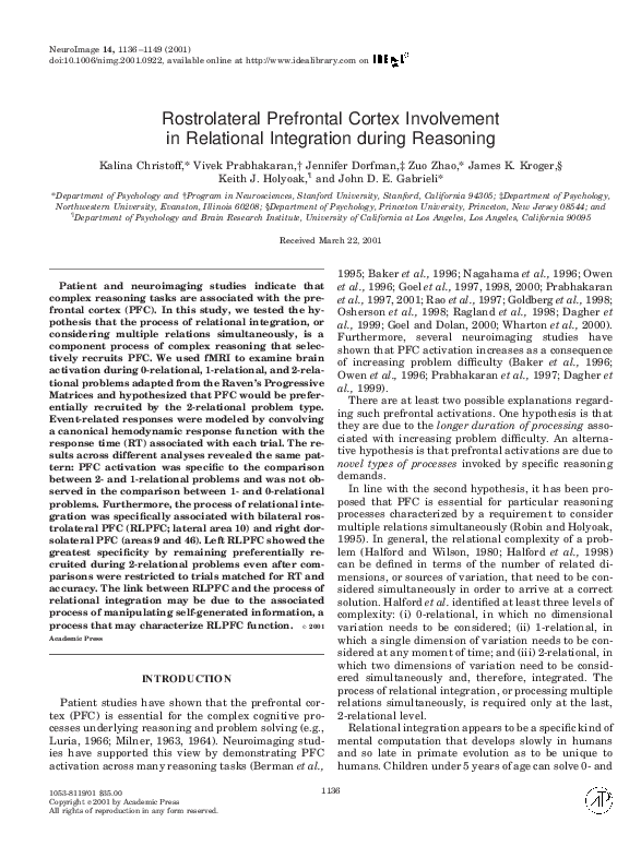 (PDF) Rostrolateral prefrontal cortex involvement in evaluating self ...