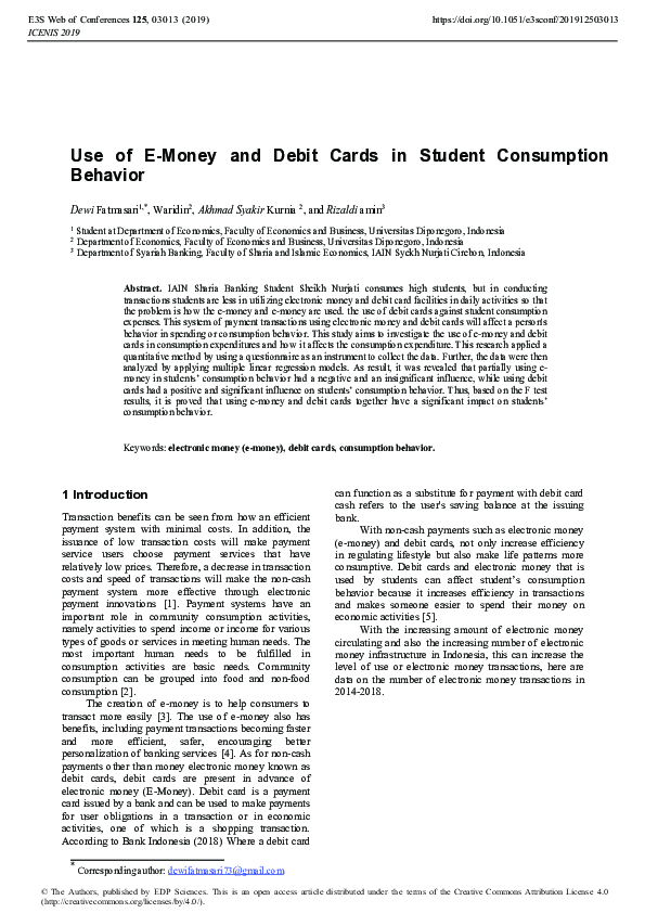 (PDF) Use of E-Money and Debit Cards in Student Consumption Behavior