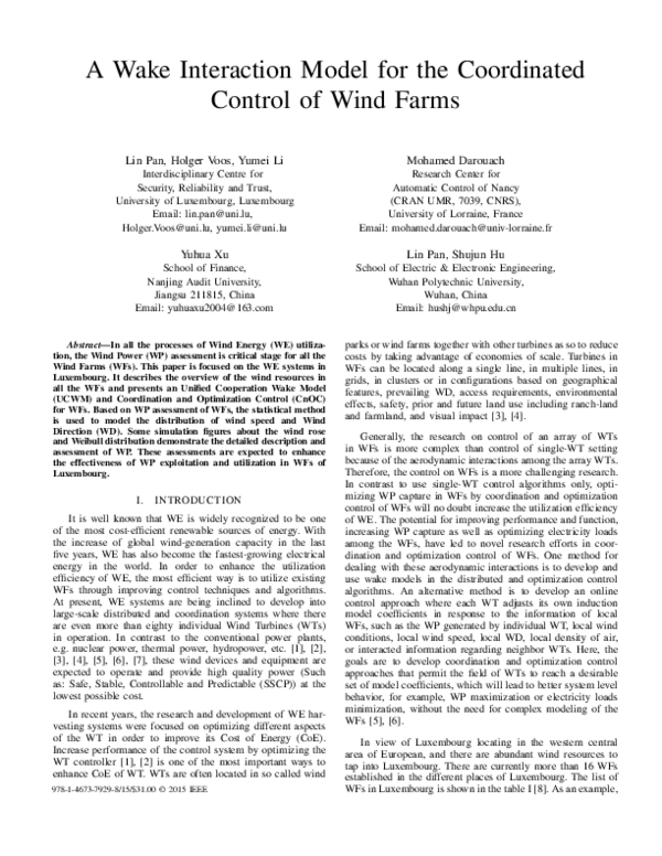 (PDF) A wake interaction model for the coordinated control of Wind Farms