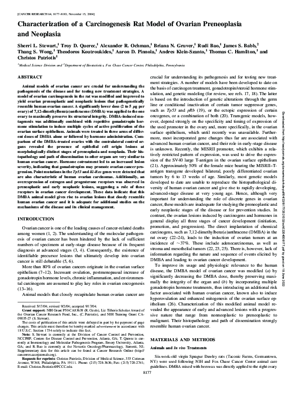 (PDF) Characterization of a Carcinogenesis Rat Model of Ovarian ...