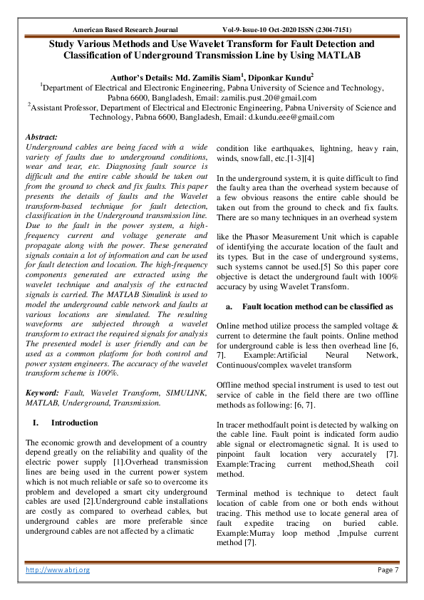 (PDF) Study Various Methods and Use Wavelet Transform for Fault Detection and Classification of ...