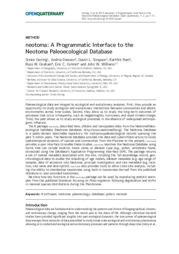 (PDF) neotoma: A Programmatic Interface to the Neotoma Paleoecological ...