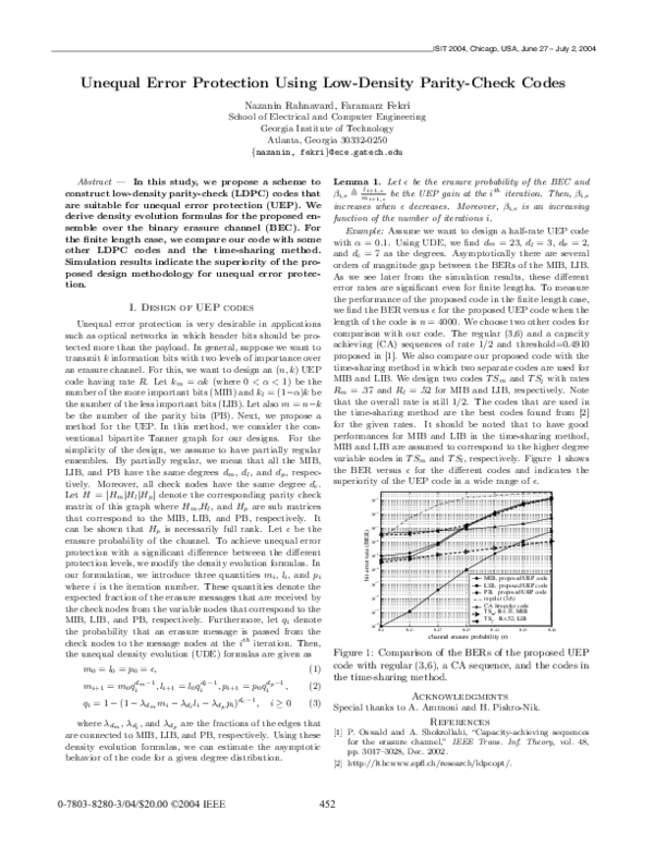 (PDF) Unequal error protection using low-density parity-check codes