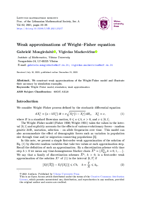 (PDF) Weak approximations of Wright-Fisher equation