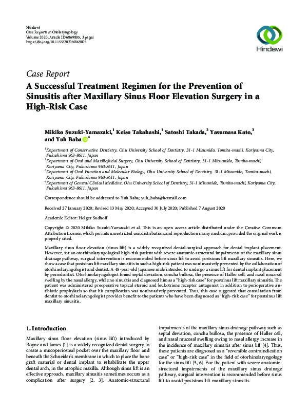 Pdf A Successful Treatment Regimen For The Prevention Of Sinusitis After Maxillary Sinus Floor